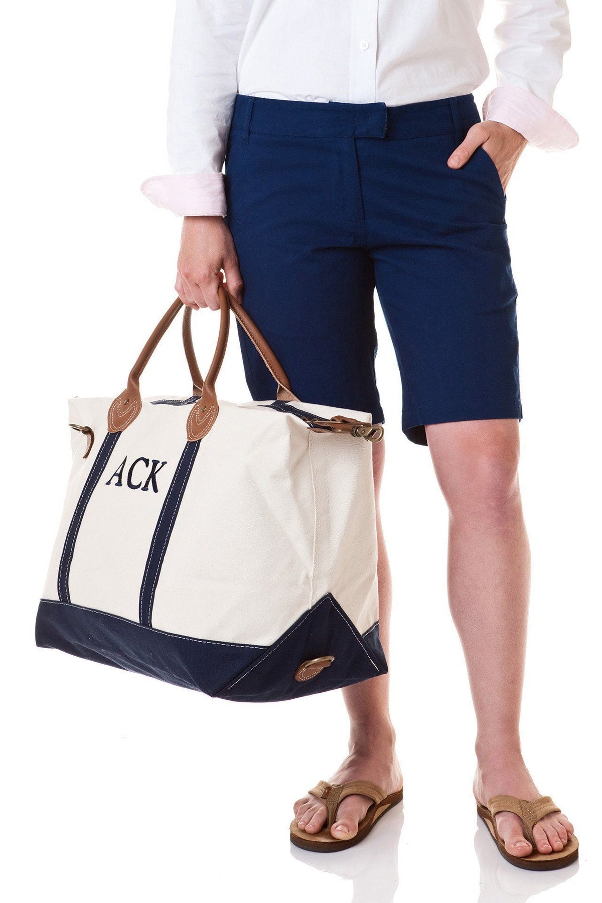 Weekender Tote Bag Navy Canvas – Castaway Nantucket Island